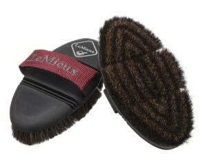 lemieux flexi hair body brush for horses - black - natural bristles - ergonomic shape - one size