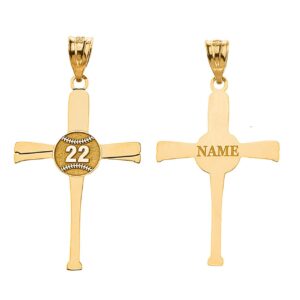 certified 10k yellow gold baseball bats athletes cross pendant sports number and name