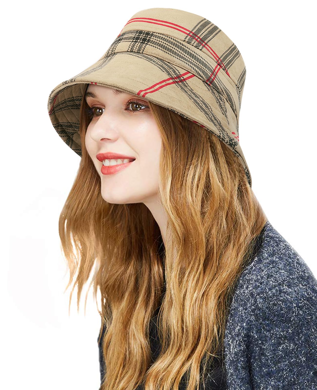 DOCILA Bucket Hat for Women Stylish Plaid Sun Protection Hats Foldable Checks Fisherman Cap Casual Sombrero De Copa Femme Fashionable Bob Visor Hat