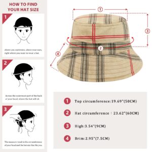 DOCILA Bucket Hat for Women Stylish Plaid Sun Protection Hats Foldable Checks Fisherman Cap Casual Sombrero De Copa Femme Fashionable Bob Visor Hat