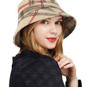 DOCILA Bucket Hat for Women Stylish Plaid Sun Protection Hats Foldable Checks Fisherman Cap Casual Sombrero De Copa Femme Fashionable Bob Visor Hat