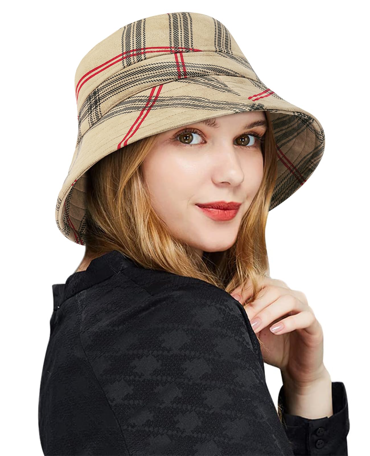 DOCILA Bucket Hat for Women Stylish Plaid Sun Protection Hats Foldable Checks Fisherman Cap Casual Sombrero De Copa Femme Fashionable Bob Visor Hat