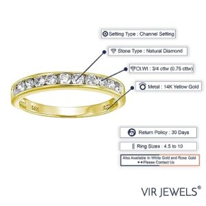 Vir Jewels 3/4 cttw Diamond Wedding Band for Women, Half Eternity Round Diamond Ring in 14K Yellow Gold Channel Setting, Size 7.5