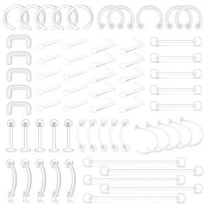 d.bella 65pcs mix style clear piercing retainer flexible lip ear nose septum eyebrow nipple tongue rings cartilage tragus earrings retainer bioflex horseshoe hoop industrial barbell