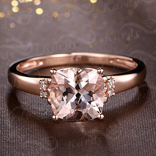 Kardy Fashion Amazing Genuine Morganite Gemstone Real Diamond Solid 14K Rose Gold Engagement Wedding For Women Ring Set