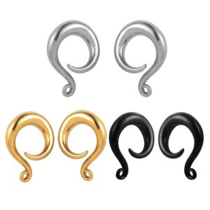 casvort 6 pcs 8mm (0g) hypoallergenic 316 stainless steel trendy silver gold black ear piercing hook plugs ear tunnels gauges for weights hook hangers diy body jewelry