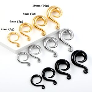 Casvort 6 PCS 8mm (0g) Hypoallergenic 316 Stainless Steel Trendy Silver Gold Black Ear Piercing Hook Plugs Ear Tunnels Gauges for Weights Hook Hangers DIY Body Jewelry