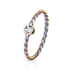 amelia fashion 20 gauge bendable crystal set twisted rope hoop nose ring 316l surgical steel (choose color) (rainbow/clear)