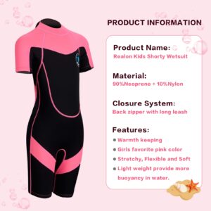 REALON Shorty Wetsuit Kids for Boys/Girls Shorty Baby One Piece Wet Suit 2mm Neoprene Wet Suit Shorty Back Zipper 3t to 12t Toddler/Infant Swimsuit for Surfing Snorkeling Swimming