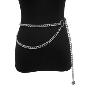 Salircon Silver Chain Belt for Women for Dresses M L XL Coin Metal Waist Belt Bling Body Chain (100cm/39in)