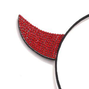 ZITULRY Halloween Headbands for Women Rhinestone Devil Horns Headband Crystal Cat Ears Headband Hairwear for Girls (Devil Horns Headband)