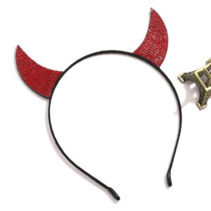 ZITULRY Halloween Headbands for Women Rhinestone Devil Horns Headband Crystal Cat Ears Headband Hairwear for Girls (Devil Horns Headband)