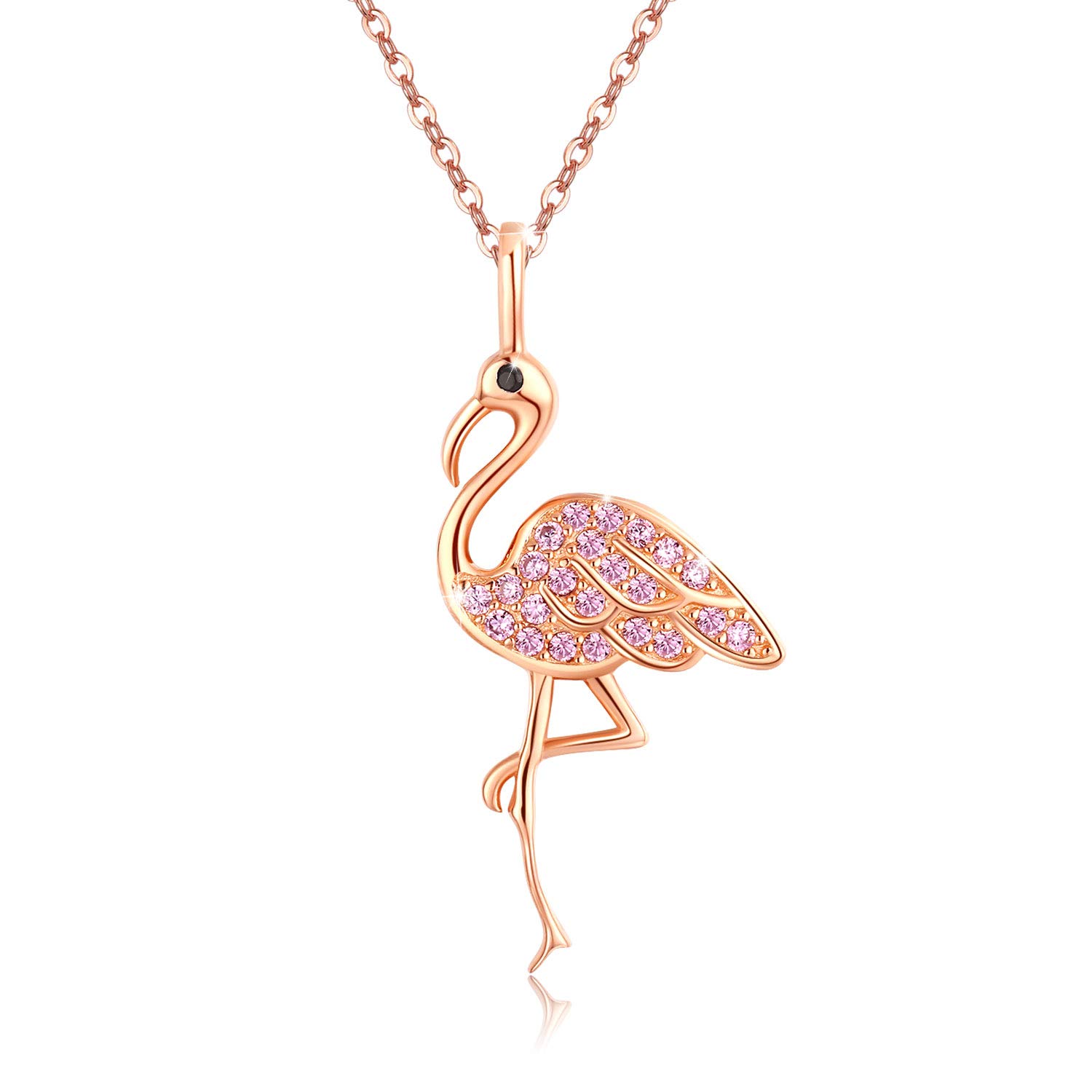 TANGPOET Flamingo Pendant Necklace for Women S925 Sterling Silver Rose Gold Plated Flamingo Jewelry Birthday Valentines Mothers Day Christmas Flamingo Gifts for Her