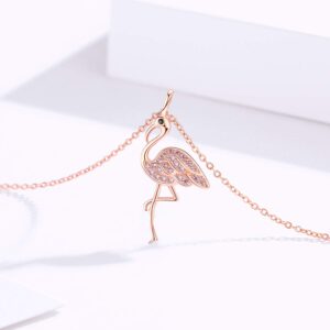 TANGPOET Flamingo Pendant Necklace for Women S925 Sterling Silver Rose Gold Plated Flamingo Jewelry Birthday Valentines Mothers Day Christmas Flamingo Gifts for Her