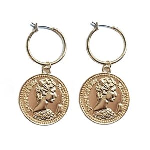 doubnine coin hoops earrings medallion greek goddess portrait gold dainty tiny disc dangle women fashion jewelry