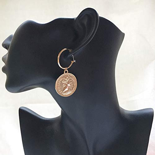 Doubnine Coin Hoops Earrings Medallion Greek Goddess Portrait Gold Dainty Tiny Disc Dangle Women Fashion Jewelry