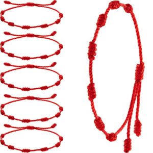 willbond 6 pieces red string bracelets red cord bracelet adjustable red knot string bracelet amulet for protection, evil eye and good luck(7 knots style)