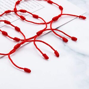 WILLBOND 6 Pieces Red String Bracelets Red Cord Bracelet Adjustable Red Knot String Bracelet Amulet for Protection, Evil Eye and Good Luck(7 Knots Style)