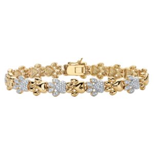 palmbeach 18k yellow gold plated genuine diamond accent paw print bracelet 7.5"