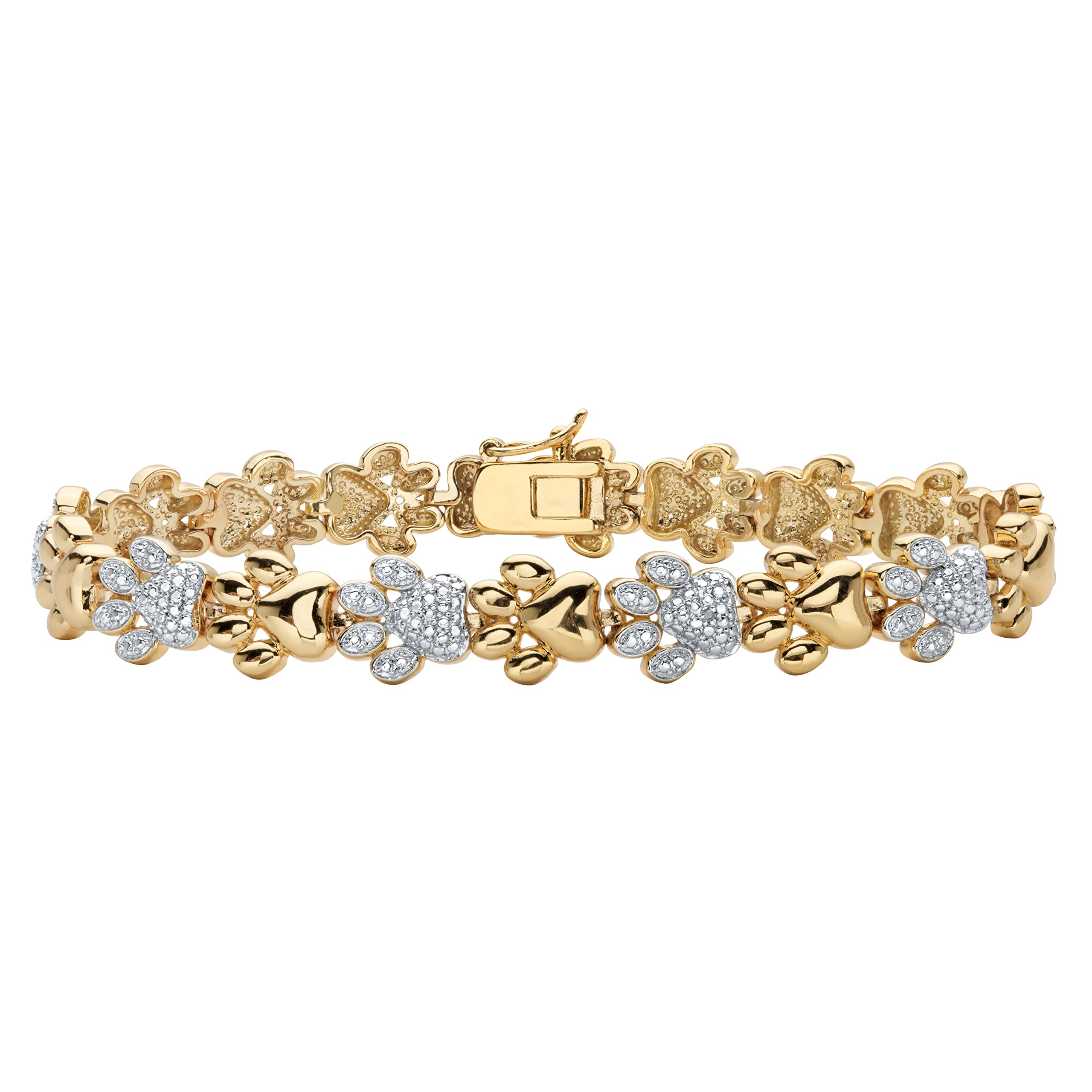 PalmBeach 18K Yellow Gold Plated Genuine Diamond Accent Paw Print Bracelet 7.5"