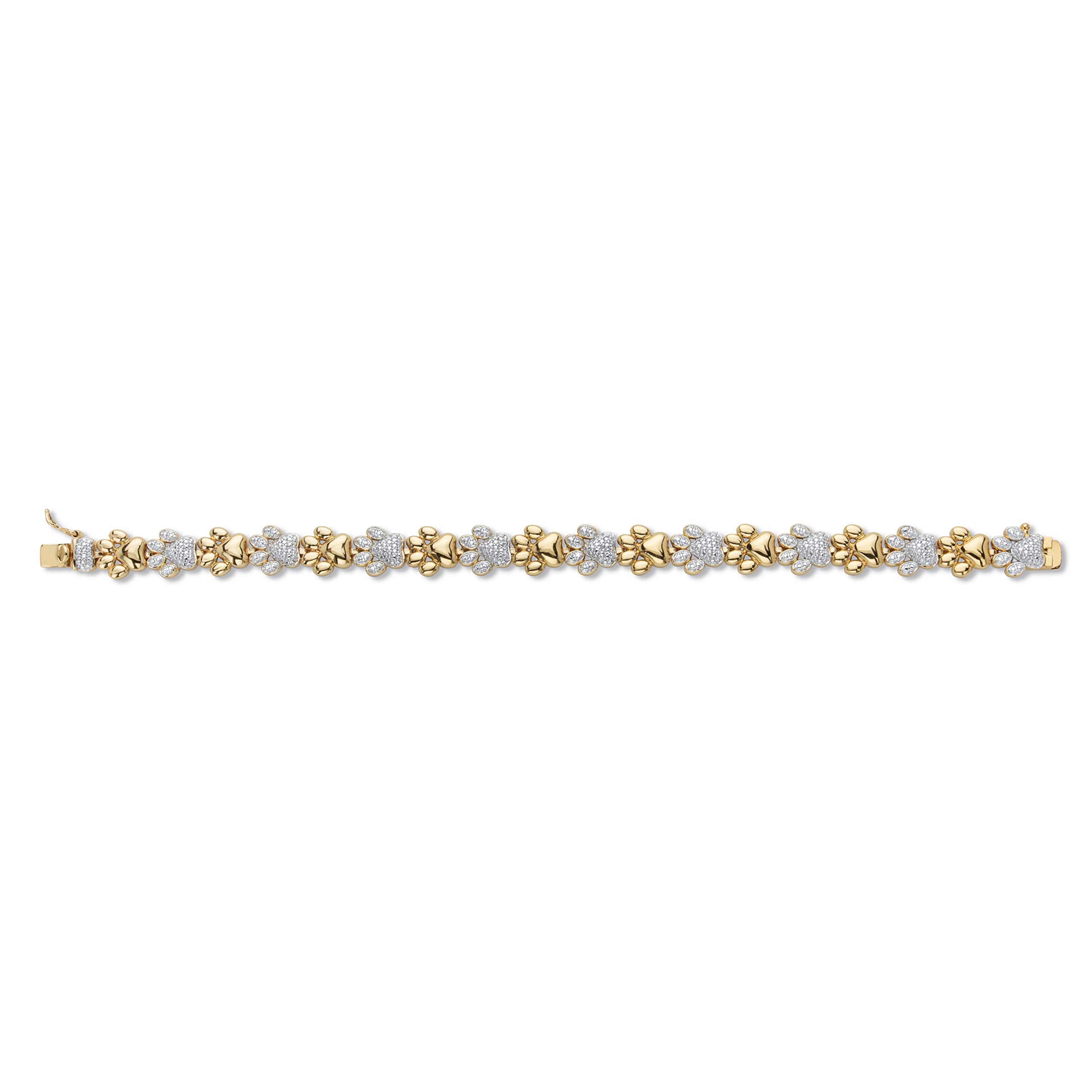 PalmBeach 18K Yellow Gold Plated Genuine Diamond Accent Paw Print Bracelet 7.5"