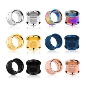 joytoyou 6 pairs ear tunnels stainless steel mix color piercing tunnels screw stretching hollow expanders gauge large ear plugs more size 3/4" 20mm