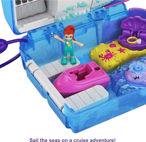 Polly Pocket Playset, Travel Toy with 2 Micro Dolls & Water Play Accessories, Pocket World Sweet Sails Cruise Ship Compact