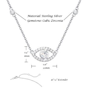 FANCIME Sterling Silver Evil Eye Necklace Cubic Zirconia Pendant Necklace Yom Kippur Lucky Fine Jewelry for Women 16 + 2 inch Extender