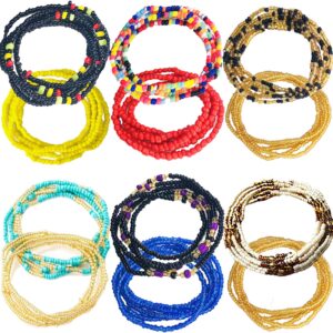 tuoshei 12 pieces summer jewelry waist bead set colorful waist bead belly bead african waist bead body chain beaded belly chain bikini jewelry for woman girl (12pcs style7) (style 1)