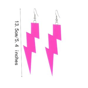 80s Neon Earrings Acrylic Lightning Bolt Drop Earrings Women Halloween Retro Earrings (rose red-2)