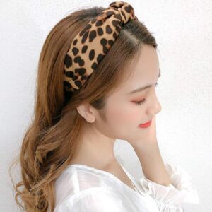 Leopard Print Headband for Women Girls, Wide Knotted Bow Headbands Leopard Print Headband Cheetah Hairband Hair Accessories Head Band Wrap