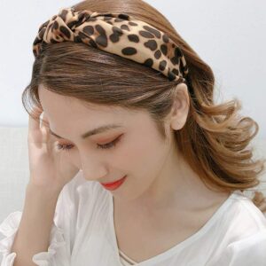 Leopard Print Headband for Women Girls, Wide Knotted Bow Headbands Leopard Print Headband Cheetah Hairband Hair Accessories Head Band Wrap