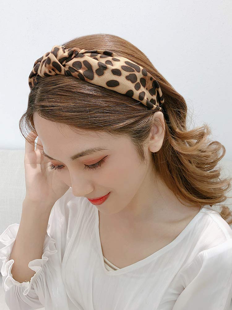 Leopard Print Headband for Women Girls, Wide Knotted Bow Headbands Leopard Print Headband Cheetah Hairband Hair Accessories Head Band Wrap