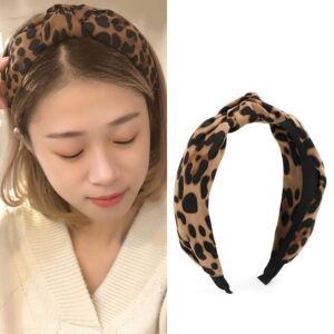 Leopard Print Headband for Women Girls, Wide Knotted Bow Headbands Leopard Print Headband Cheetah Hairband Hair Accessories Head Band Wrap