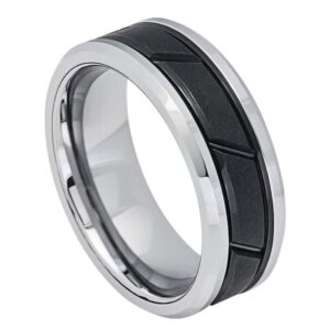 free personalized laser engraving ring for men and ring for women tungsten band rings 8mm two-tone black ip center with diagonal grooves wedding band ring ideal rings for couples