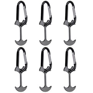 triwonder fish bone nails with carabiner clips, deck plank road camping rope buckle tent windproof rope fishbone stakes cord hook aluminum anchor buckle (black nails + carabiners - 6pcs)