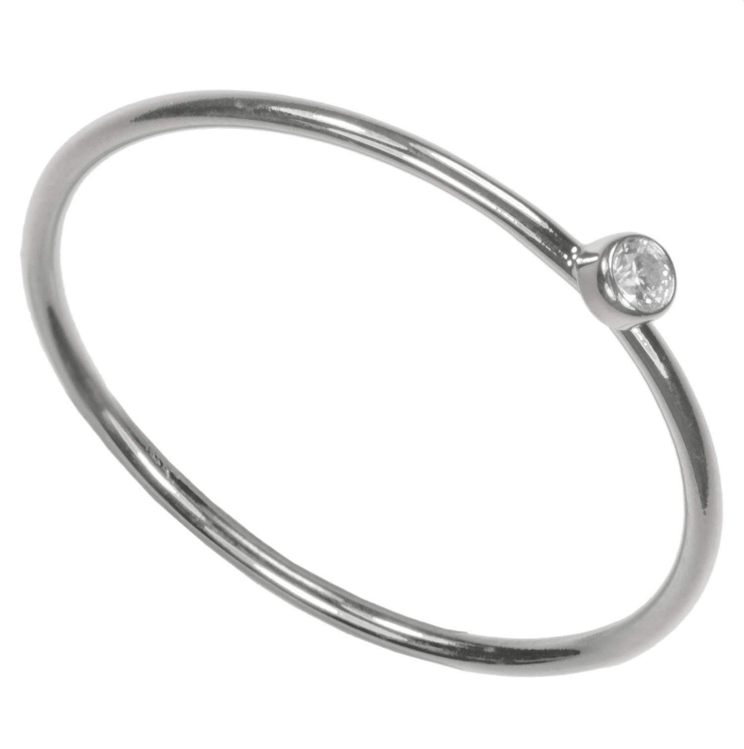 14K White Gold 2mm White CZ Stacking Ring Size 6 Rhodium Finish