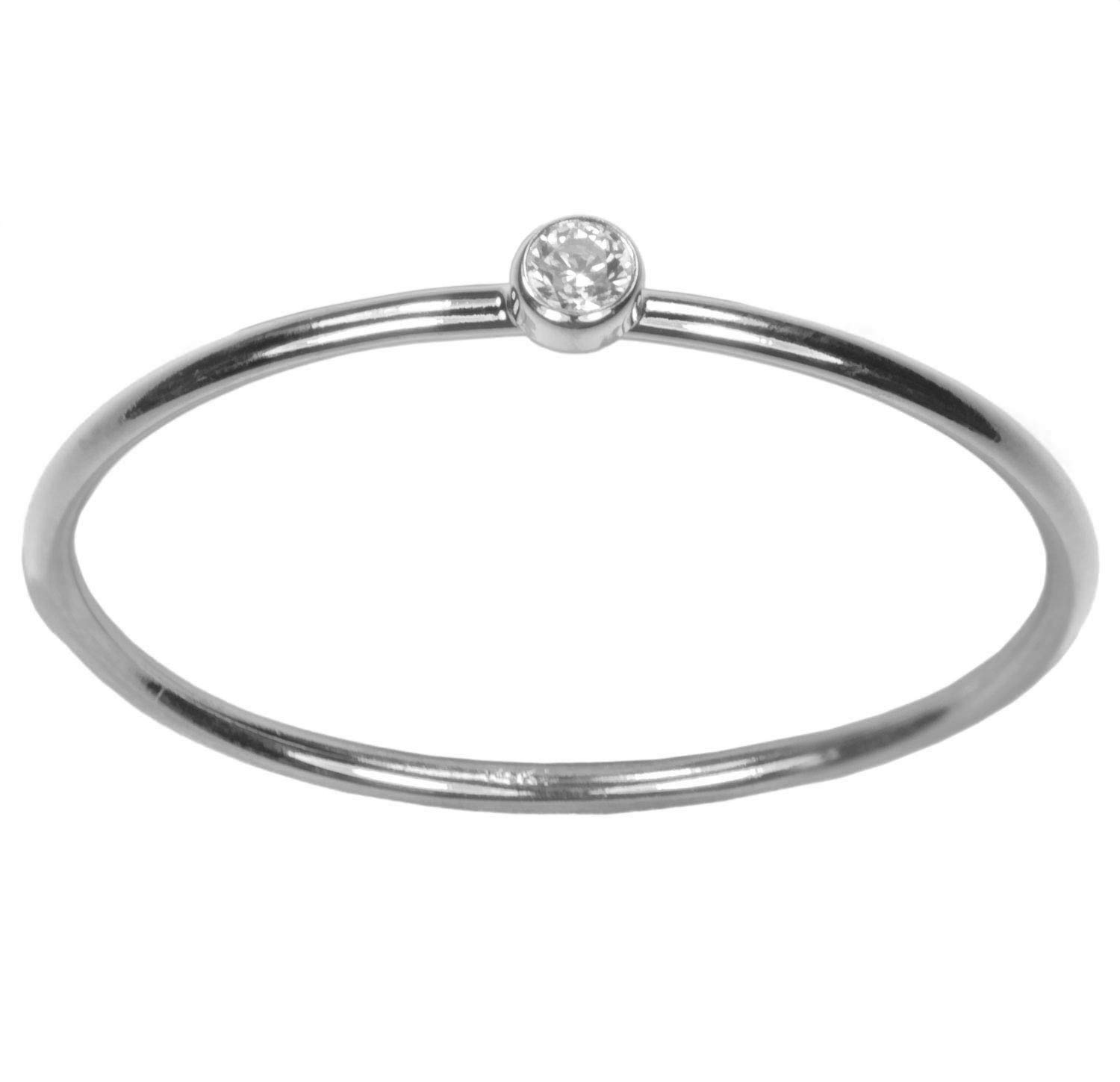 14K White Gold 2mm White CZ Stacking Ring Size 6 Rhodium Finish