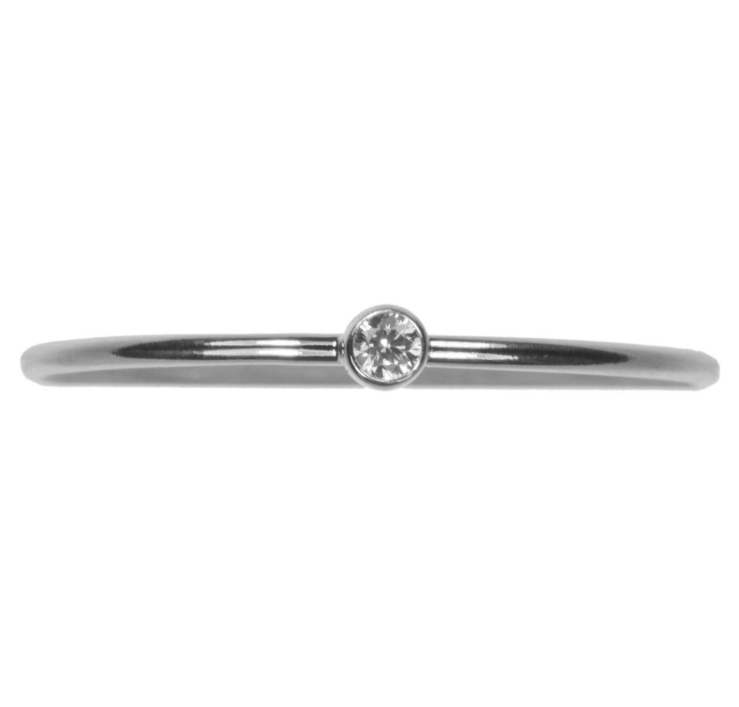 14K White Gold 2mm White CZ Stacking Ring Size 6 Rhodium Finish