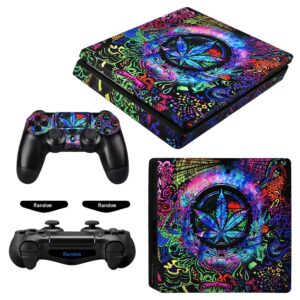 extremerate full set faceplate skin decals stickers and 2 led lightbar for ps4 slim console & 2 controller decal covers - psychedelic cannabis