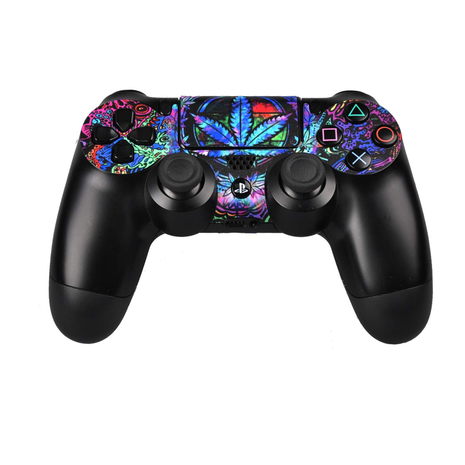 eXtremeRate Full Set Faceplate Skin Decals Stickers and 2 Led Lightbar for ps4 Slim Console & 2 Controller Decal Covers - Psychedelic Cannabis