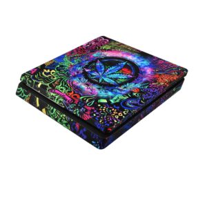 eXtremeRate Full Set Faceplate Skin Decals Stickers and 2 Led Lightbar for ps4 Slim Console & 2 Controller Decal Covers - Psychedelic Cannabis