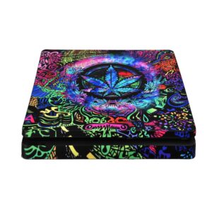 eXtremeRate Full Set Faceplate Skin Decals Stickers and 2 Led Lightbar for ps4 Slim Console & 2 Controller Decal Covers - Psychedelic Cannabis