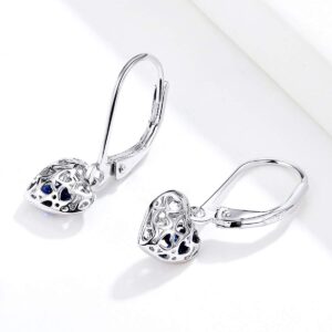 Dangle Drop Heart Hoop Earrings 925 Sterling Silver Dainty Hollow Out Bule Crystal Stud Leverback Earring Best Friend Cute Jewelry for Women