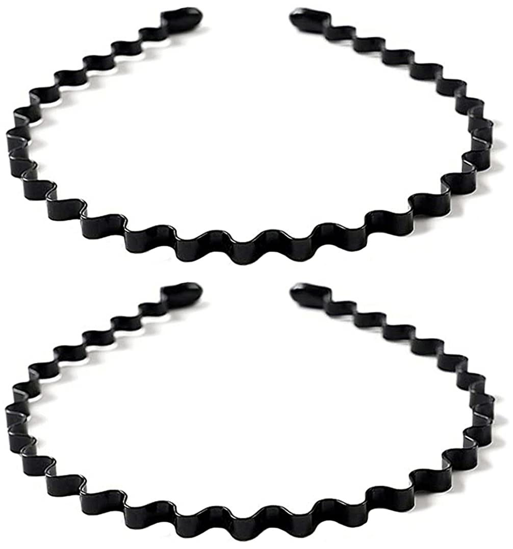 bodbop XINGZHE Hairband, Metal Unisex Wavy Hair Hoop with Teeth for Men, Women, and Boys, 2 PCS Black for Sports