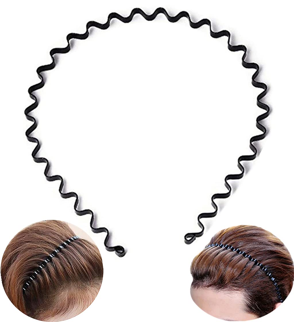 bodbop XINGZHE Hairband, Metal Unisex Wavy Hair Hoop with Teeth for Men, Women, and Boys, 2 PCS Black for Sports