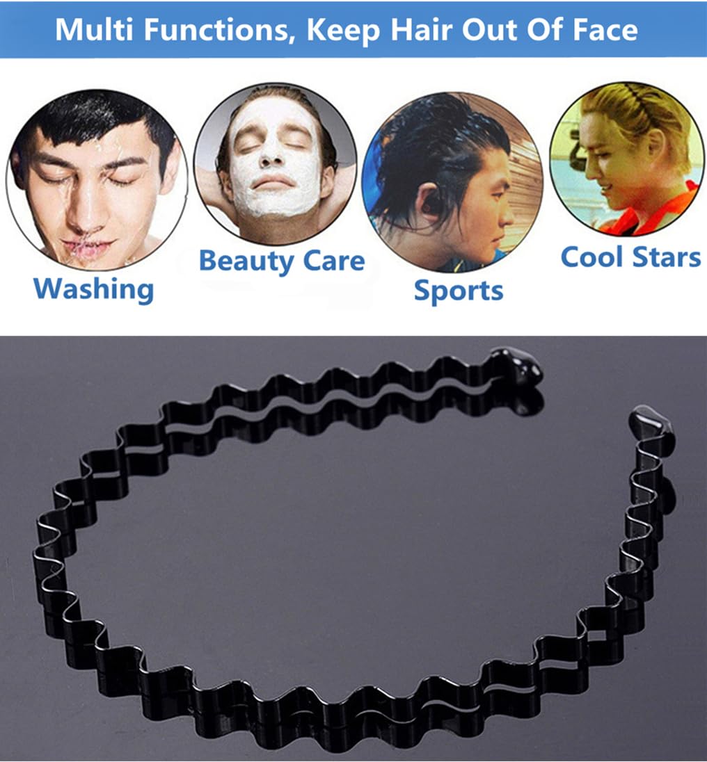 bodbop XINGZHE Hairband, Metal Unisex Wavy Hair Hoop with Teeth for Men, Women, and Boys, 2 PCS Black for Sports