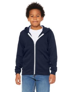 bella + canvas youth sponge fleece full-zip hoodie l navy