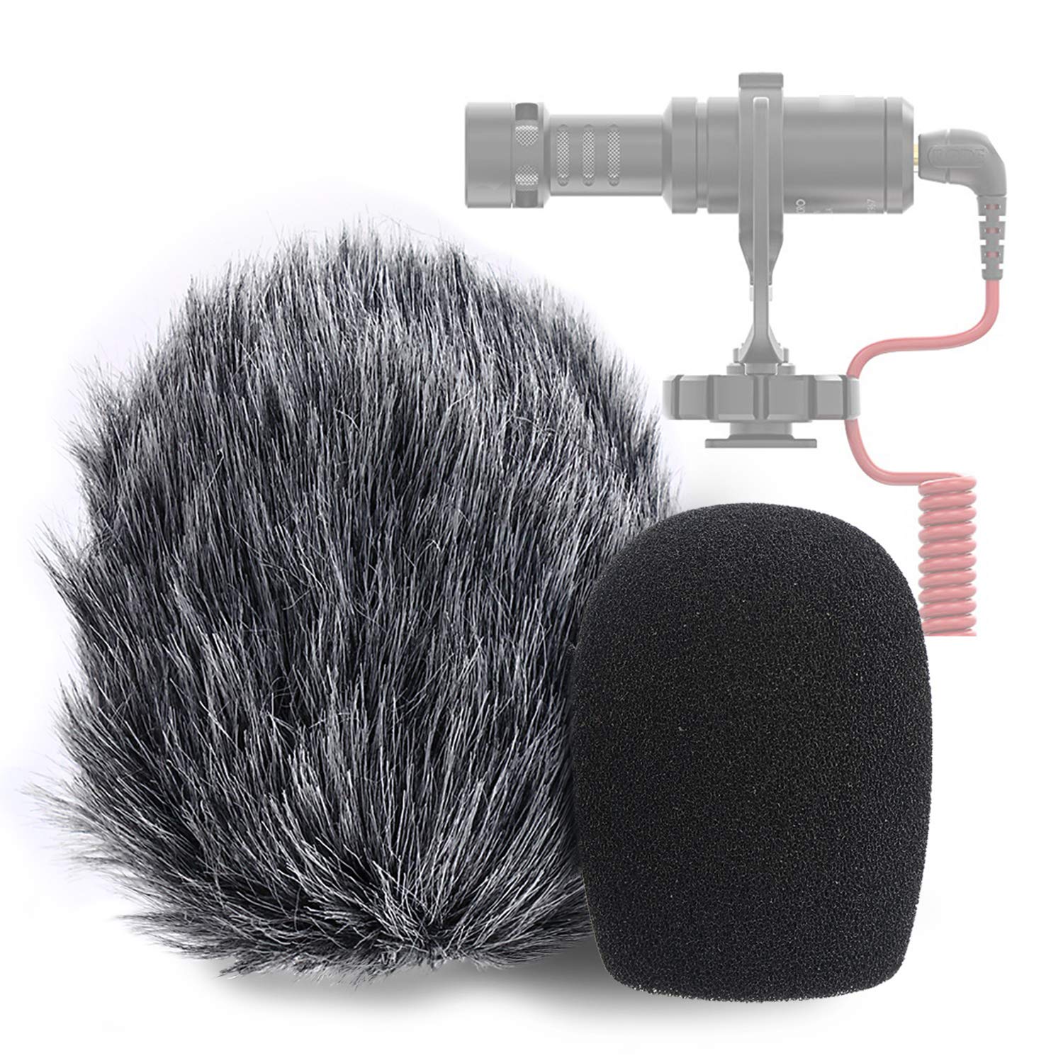 YOUSHARES VideoMicro Microphone Foam windscreen & Deadcat Wind Shield, Foam & Furry Wind Muff for Rode VideoMicro and VideoMic Me Me-L Mic (2 PACK)