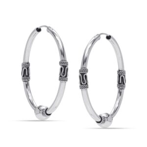 LeCalla Sterling Silver Jewelry Light-Weight LARGE Bali Hoop Click-Top Earrings for Women 45 MM